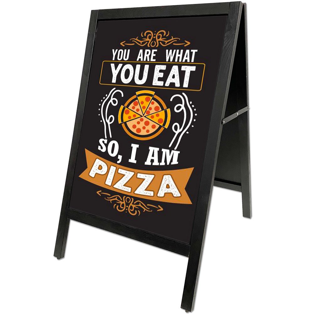 Wooden A-Board Pavement Sign Black, Magnetic Steel Writing Board, 59 x ...